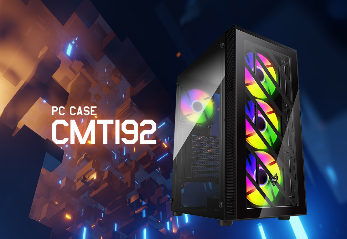 מארז מחשב נייח לגיימרים 4 מאווררים RGB עם חלון צד זכוכית מחוסנת אף אס פי FSP CMT192 GAMING PC ...