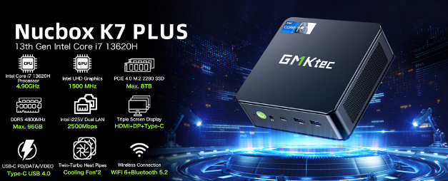 מחשב מיני קטן מעבד אינטל דור 13 גמקטק GMKtec NucBox K7 PLUS Intel Core ...